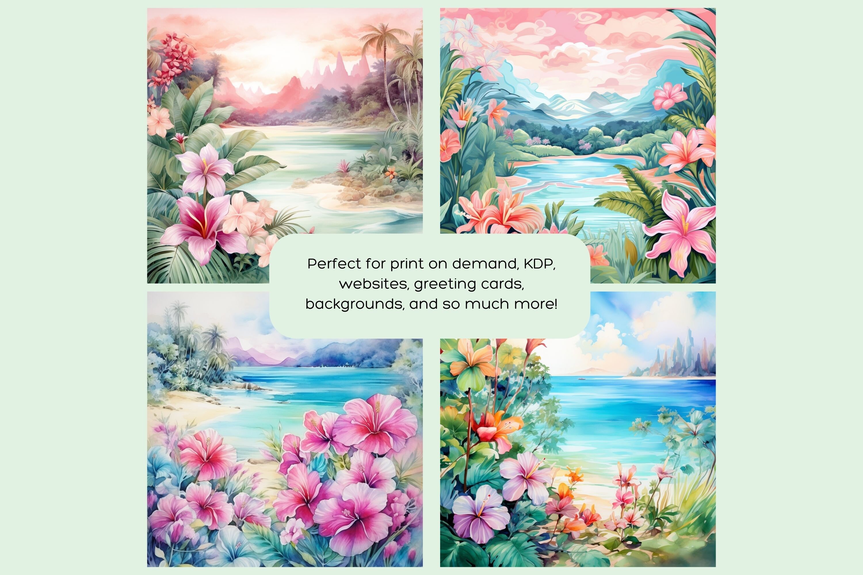 Pastel Tropical Digital Paper Set-pastel Beach Floral Digital Paper ...