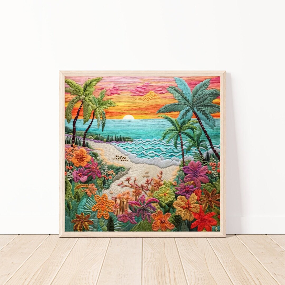 Colorful Tropical Sunset Beach Scene Wall Art, Pastel Beach Quilled ...
