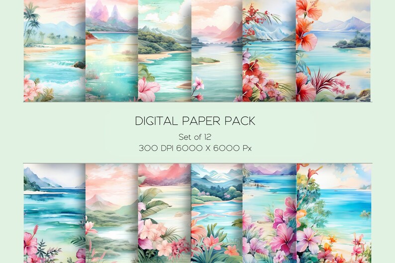 Pastel Tropical Digital Paper Set-pastel Beach Floral Digital Paper ...