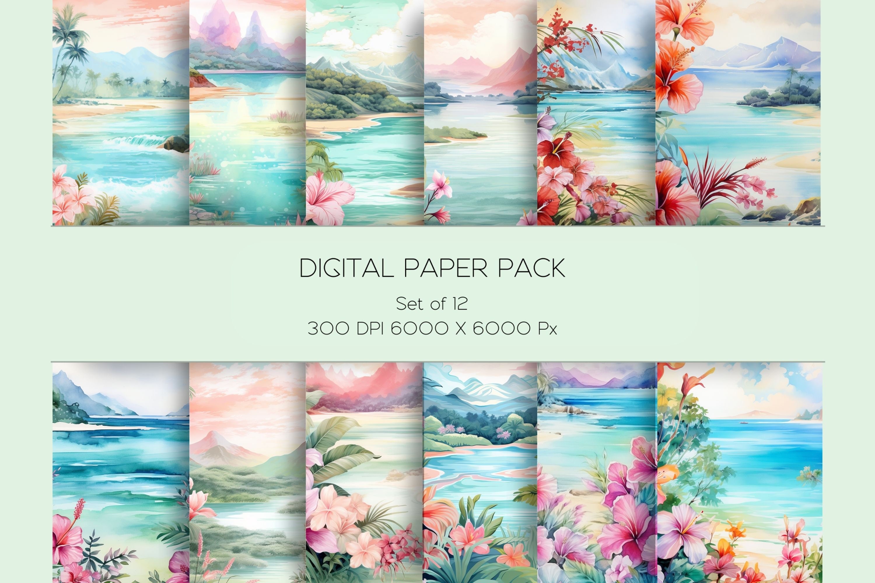 Pastel Tropical Digital Paper Set-pastel Beach Floral Digital Paper ...