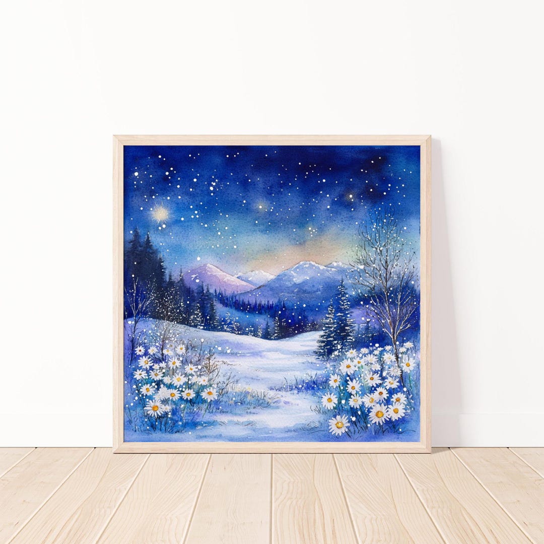 Winter Wonderland Digital Download-watercolor Winter Scene-snowy Night ...