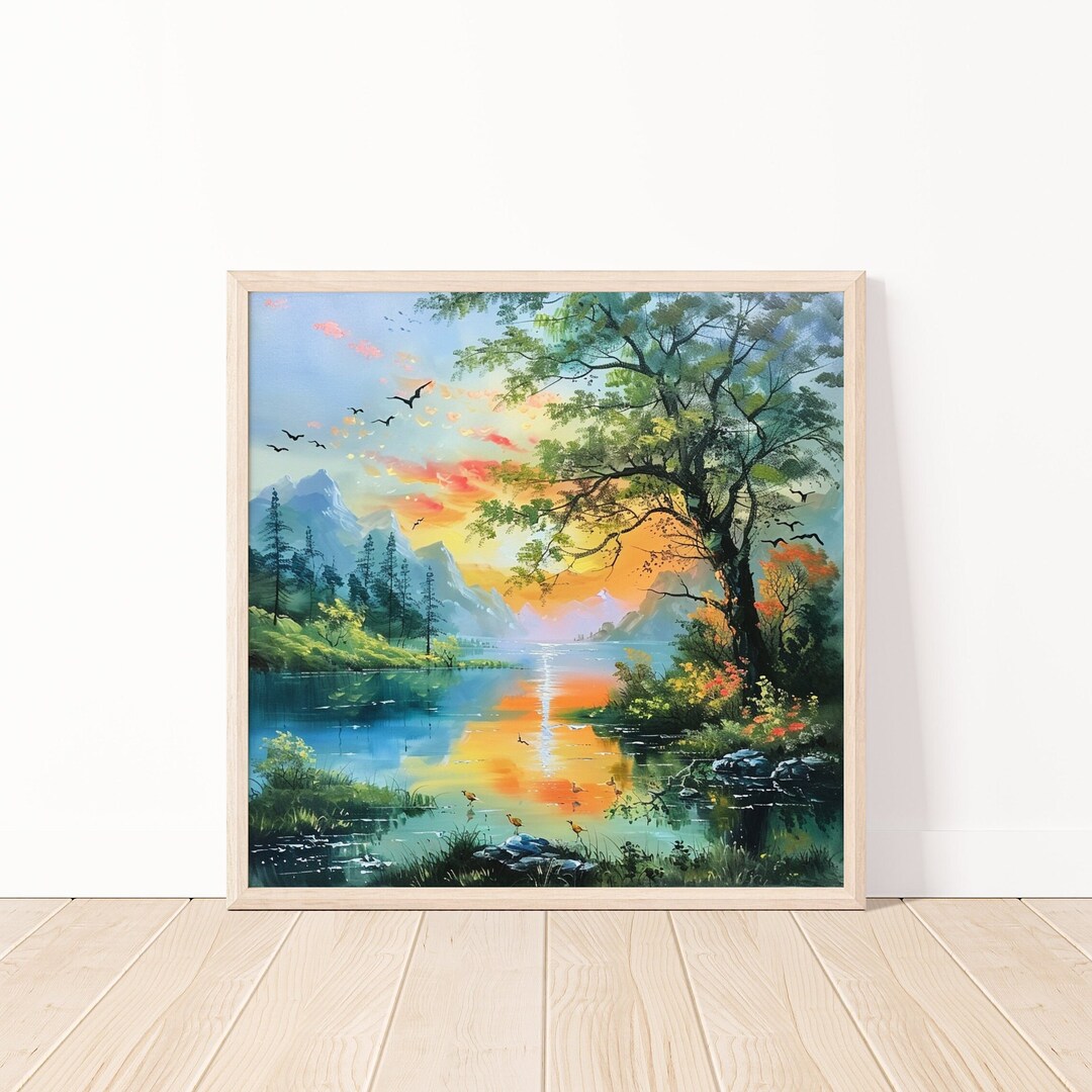 Stunning Sunset Landscape Digital Print, Nature Wall Art, Serene Lake ...