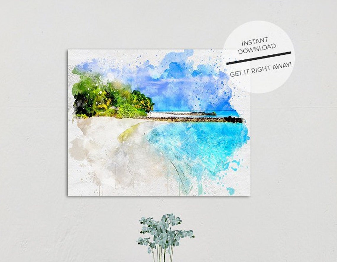 Watercolor Tropical Beach Printable Wall Art-blue Water Beach - Etsy
