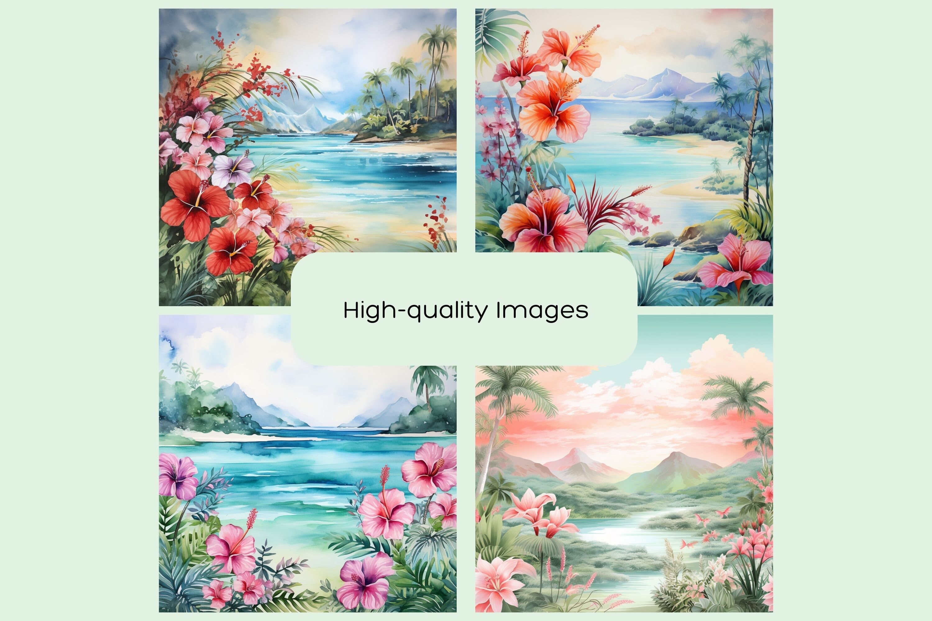 Pastel Tropical Digital Paper Set-pastel Beach Floral Digital Paper ...