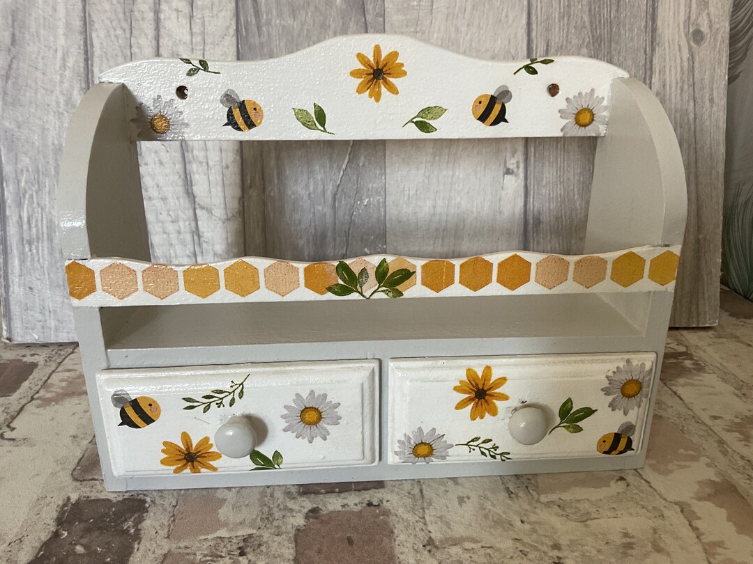 Upcycled Vintage Spice Rack With Drawers. Decoupaged. Bee Daisy - Etsy