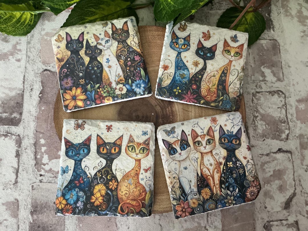Slate Coasters X 4 Cats . Home Decor Decoupaged - Etsy