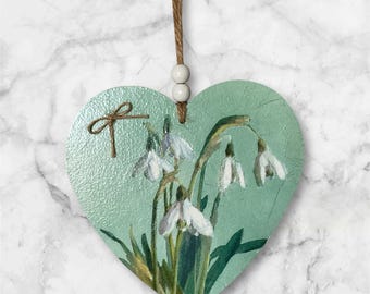 Snowdrops - Decoupaged Wooden Heart Plaque / Hanging Heart / Wooden ...
