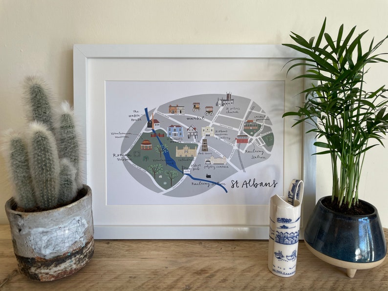 Illustrated Map of St Albans - Landscape - Etsy