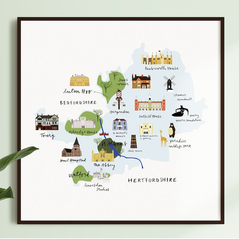 Illustrated Map of Hertfordshire (black and White/ Coloured) - Etsy