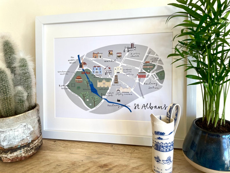 Illustrated Map of St Albans - Landscape - Etsy
