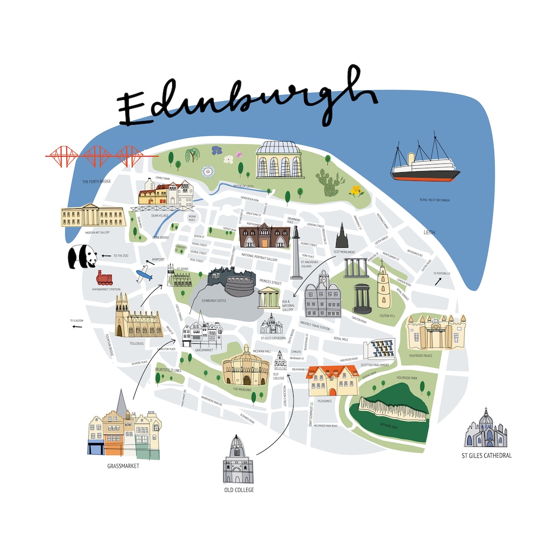 Illustrated Edinburgh Map - Etsy