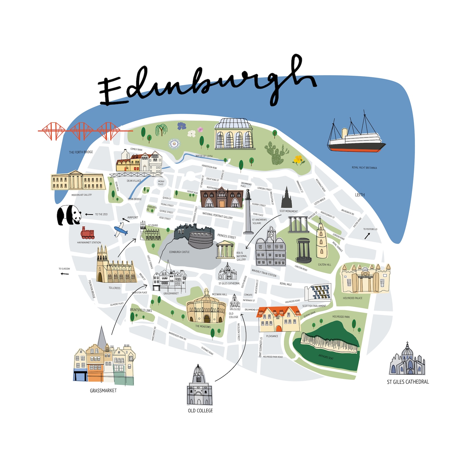 Illustrated Edinburgh Map - Etsy
