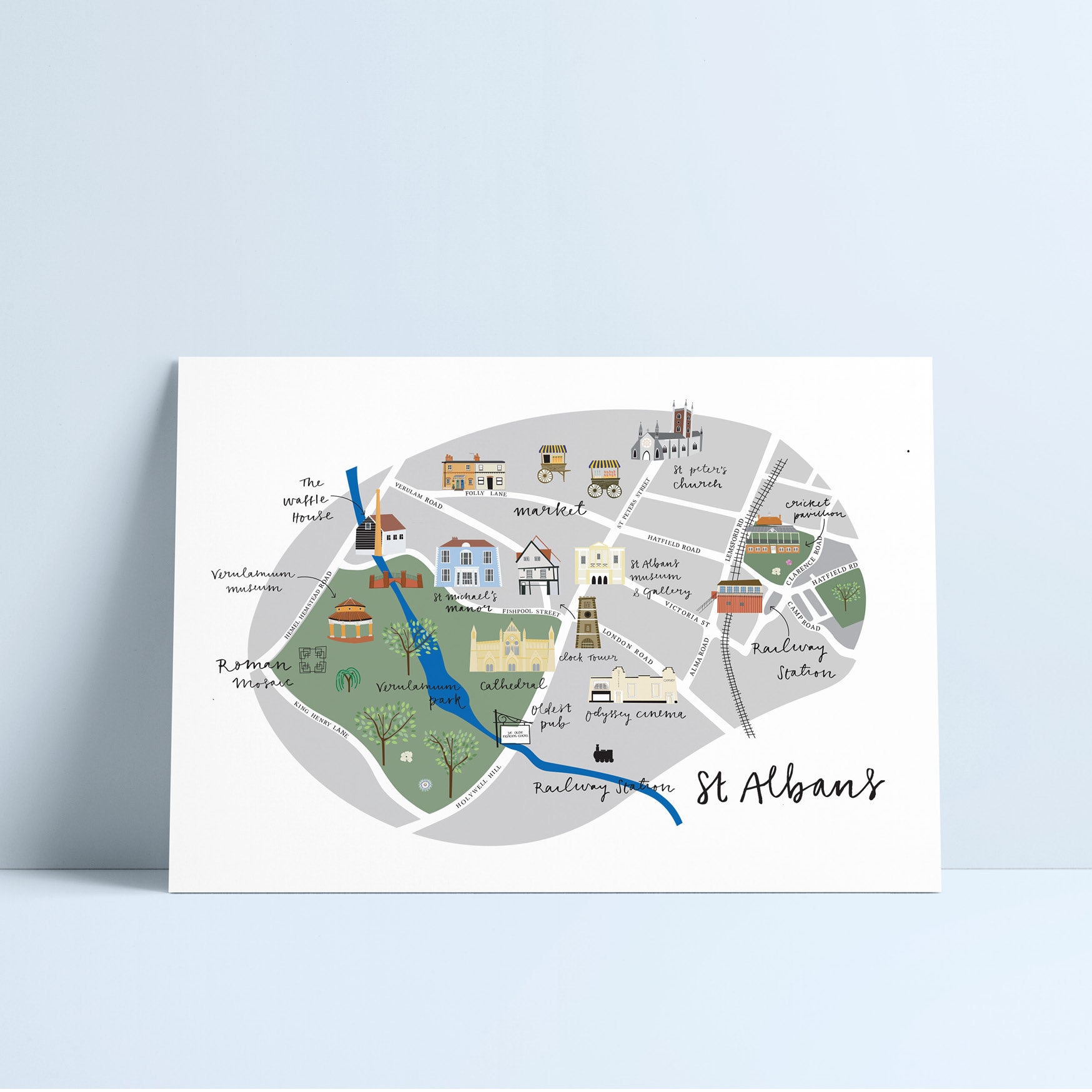 Illustrated Map of St Albans - Landscape - Etsy