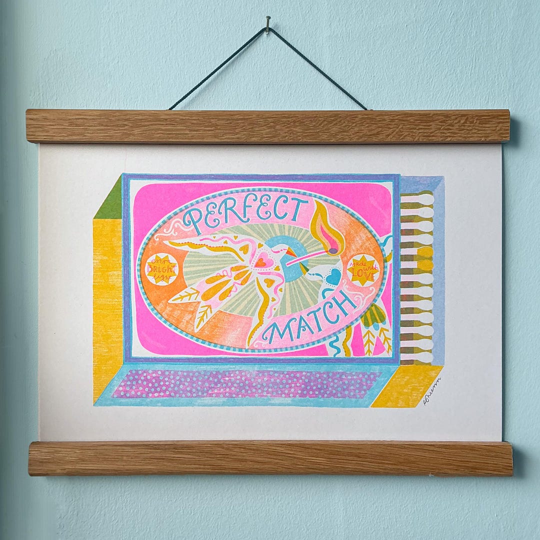 Perfect Match - Risograph Print - Matchbox Artwork. - Etsy