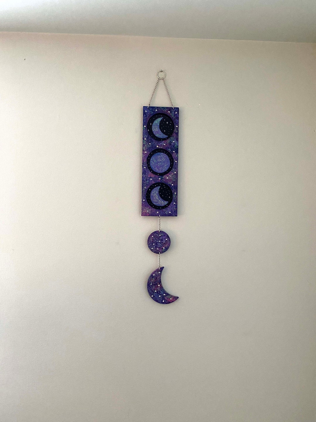 Hanging Moon Phase Art, Wooden Moon Phases Art, Moon Phases Celestial ...