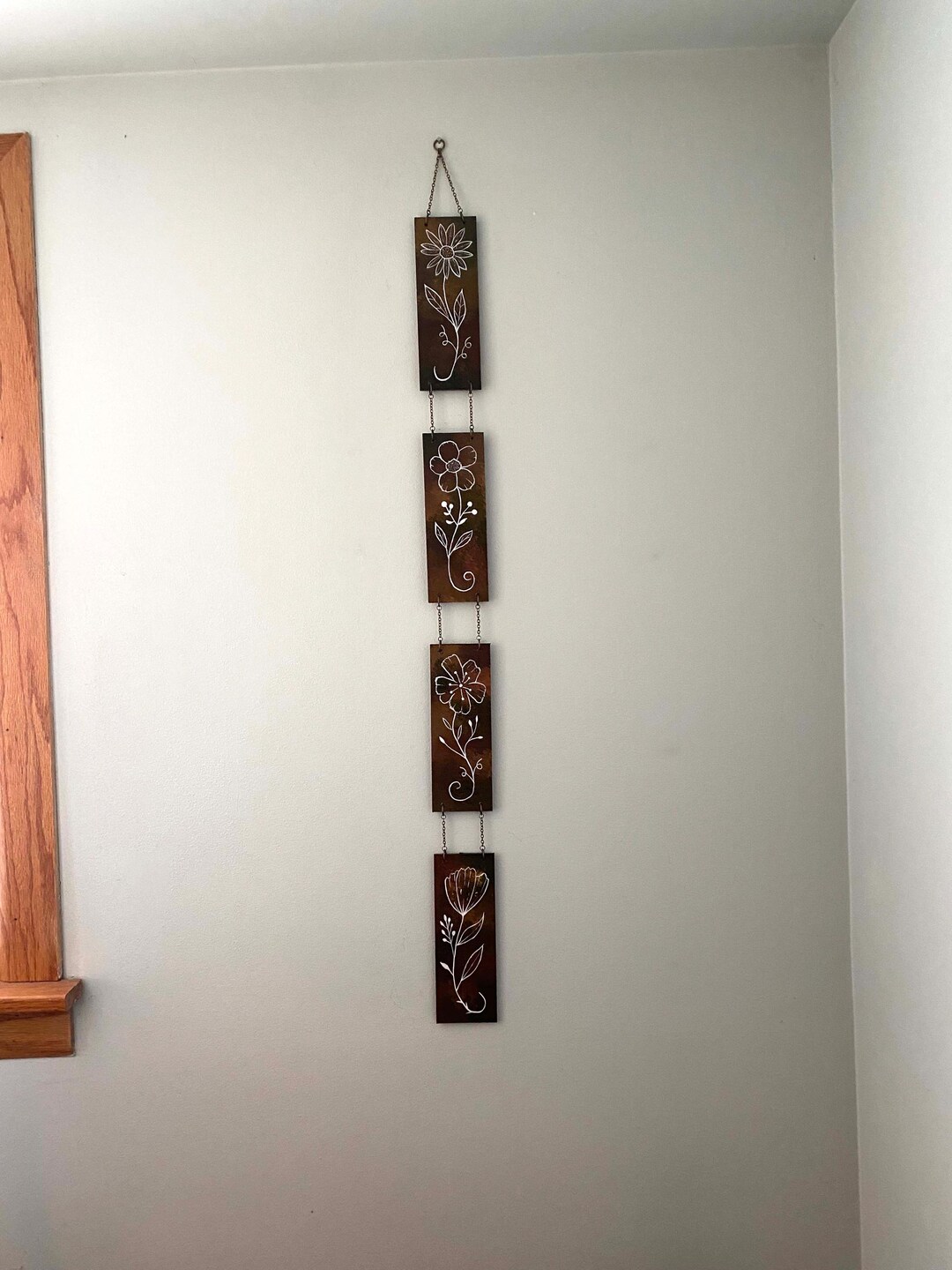 Vertical Wall Art, Vertical Wall Hanging, Narrow Decor, Flower Line Art ...