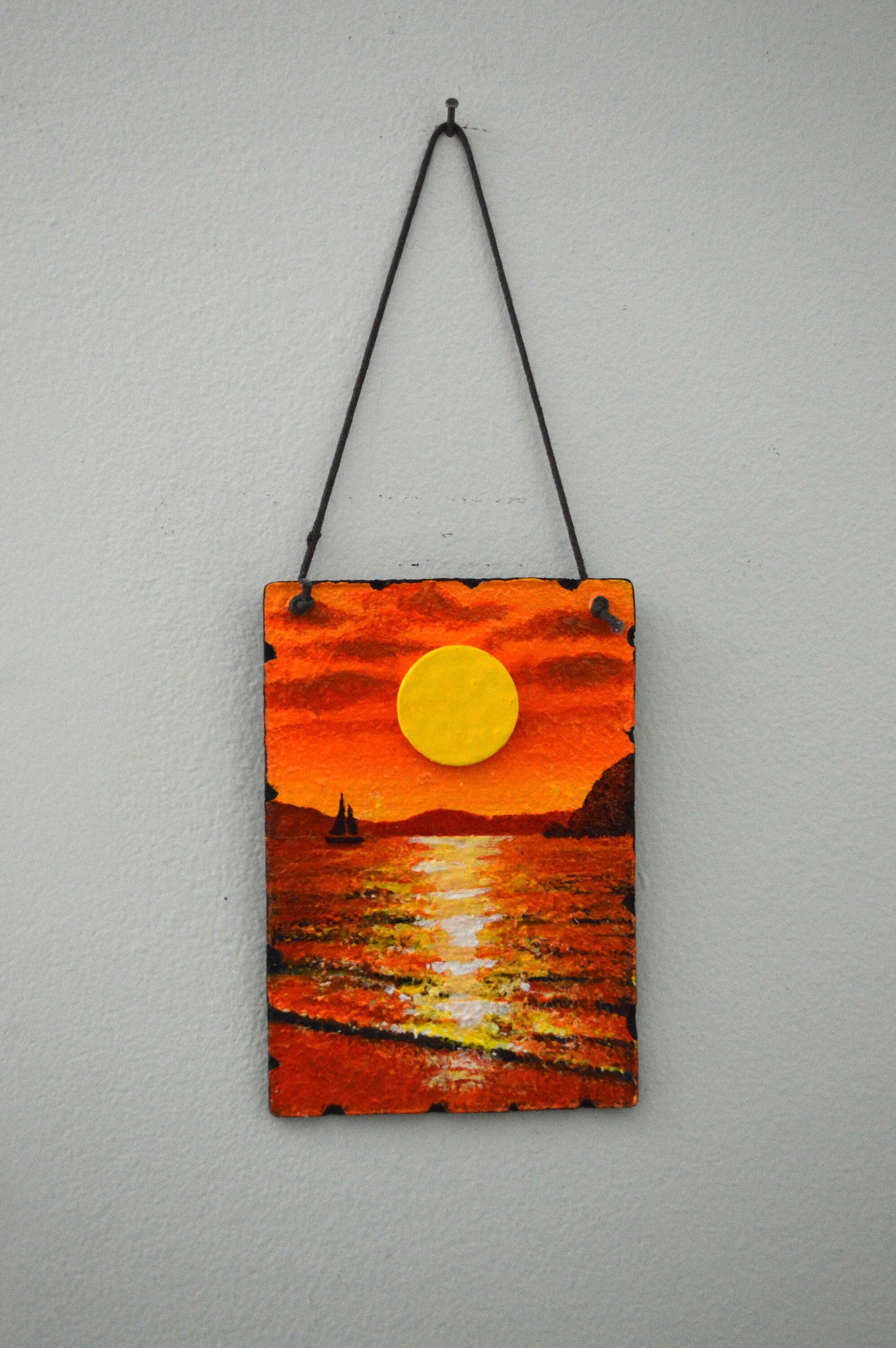 Sunset Painting Wooden Sunset Hanging Wall Art Ocean Sunset | Etsy