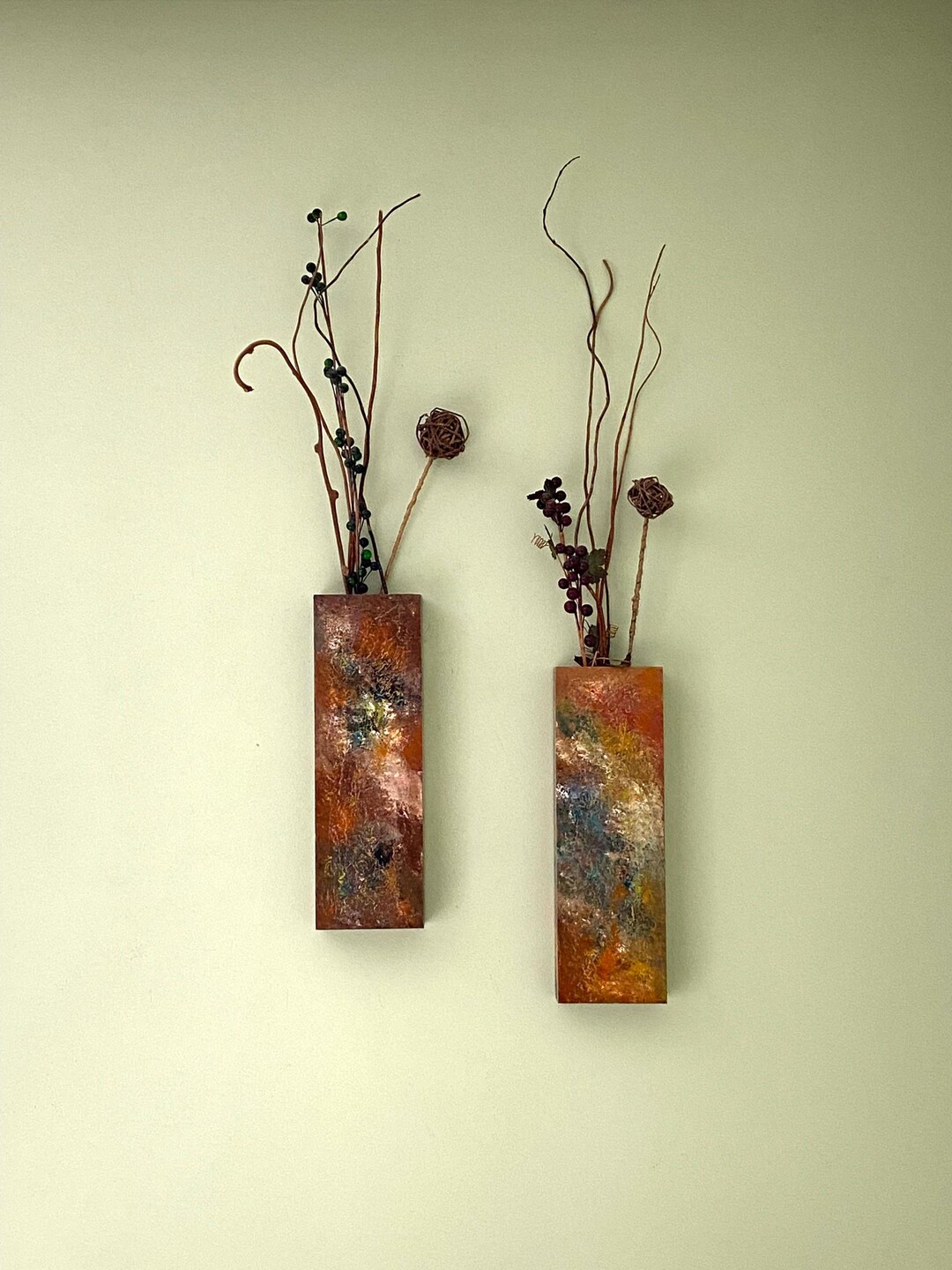 2 Pack Wooden Wall Pocket Vase, Modern Wooden Wall Pocket Vase, Rustic ...