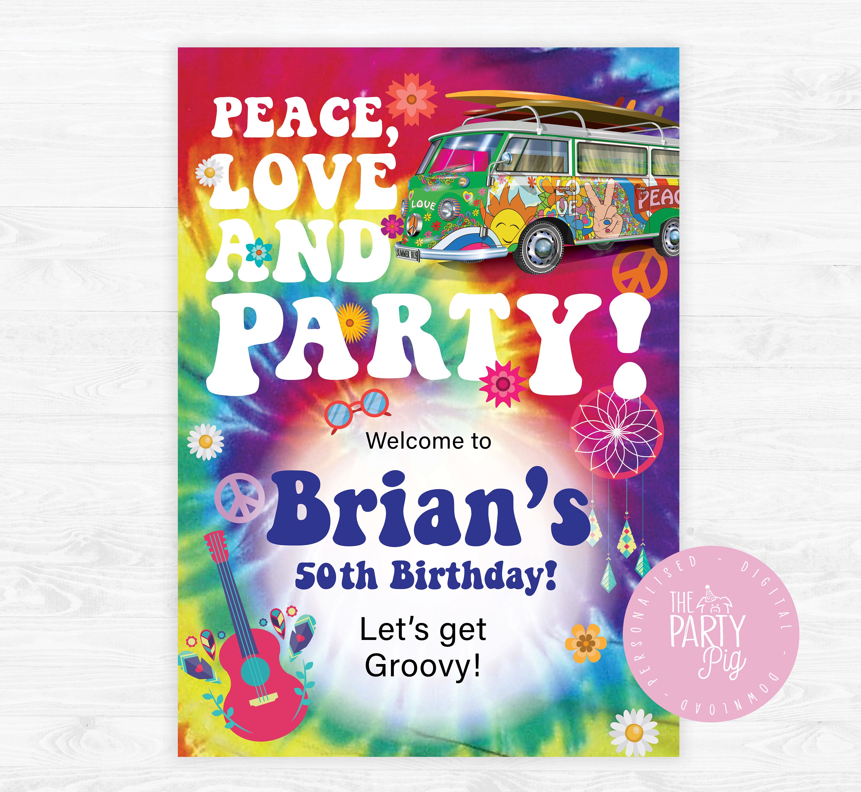 Groovy Hippie Peace & Love 60s Theme Birthday A1 Welcome Sign 50th ...