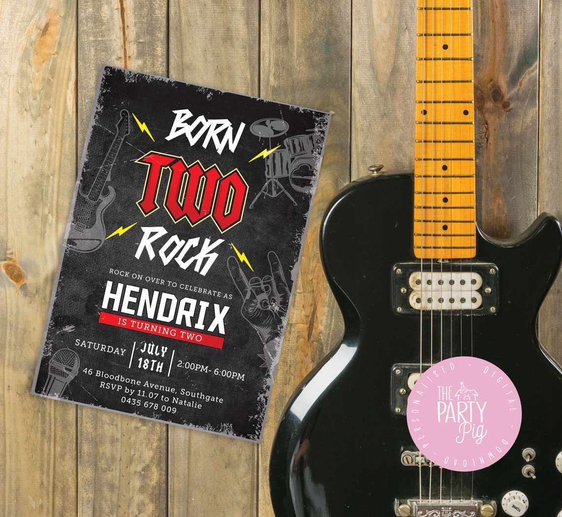 Born Two Rock, Rock and Roll Birthday Party Invitation Digital Download ...