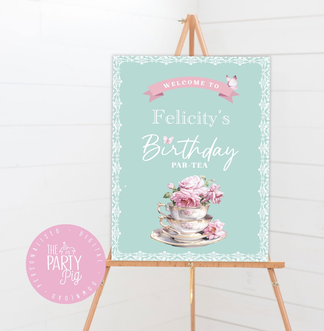 Pastel High Tea Butterfly Welcome Sign Digital Download Custom Tea ...