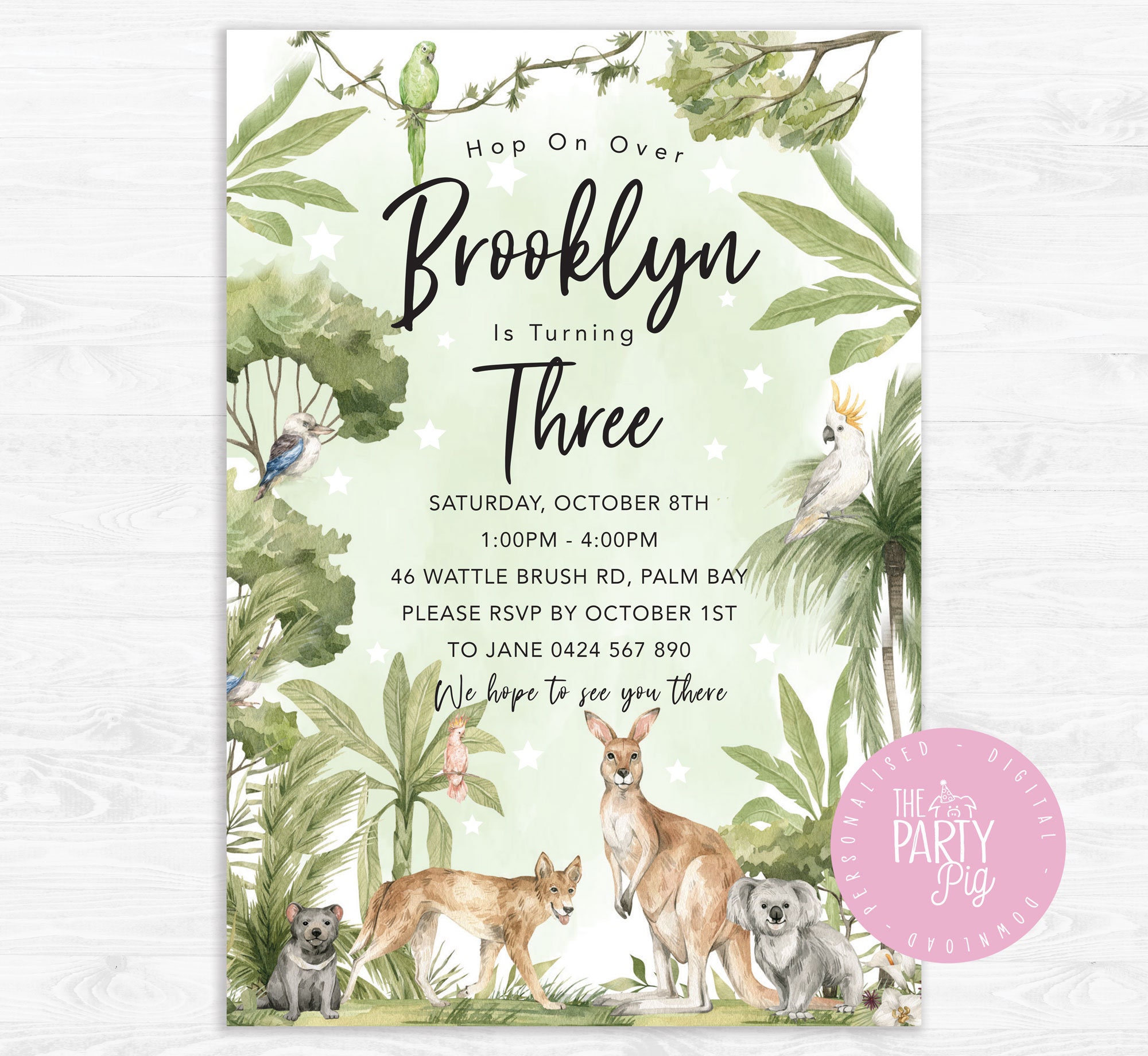 Australian Animal Birthday Invitation Digital Download Australia Party ...