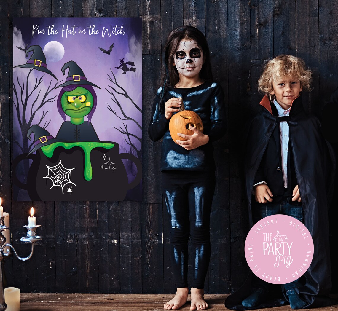 Halloween Party Game Pin the Hat on the Witch DIY Party Printable ...