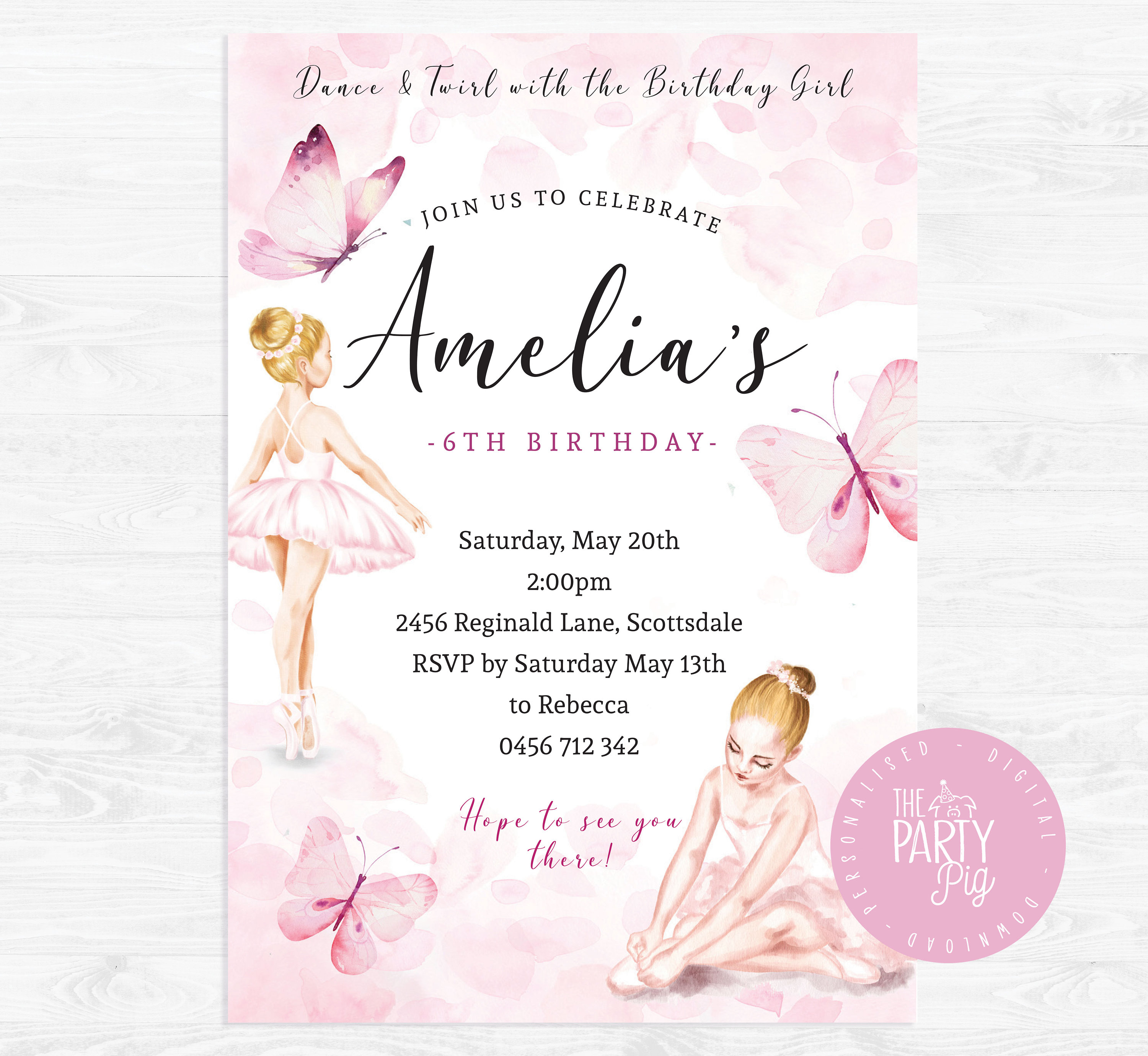 Ballerina Dancing Birthday Party Invitation Custom Ballet Invite ...