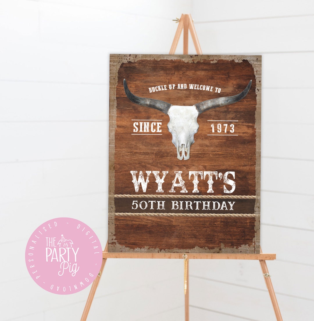 Country Western Cowboy Birthday Party Welcome Poster Buckle up Rodeo ...