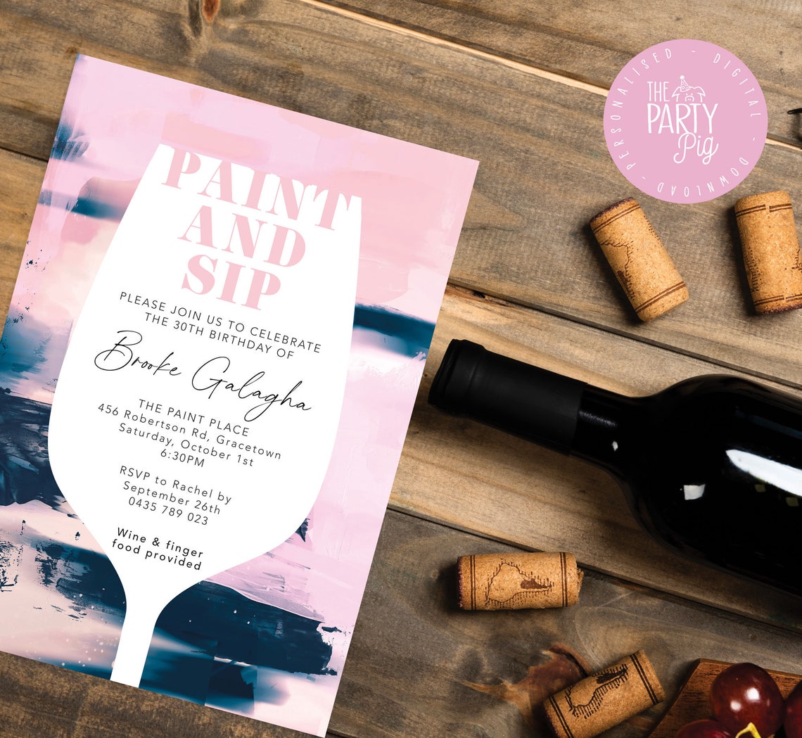 Paint and Sip Birthday/hens Night/ Bachelorette Party Invitation Party ...
