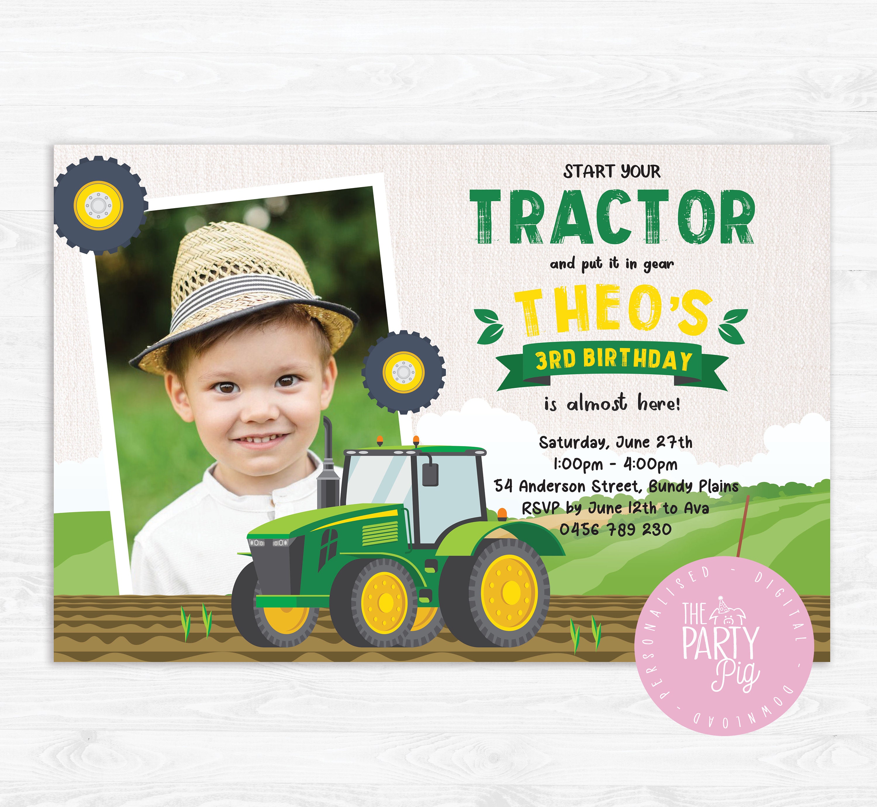 Tractor Birthday Invitation Digital Download Custom Invite Tractor ...