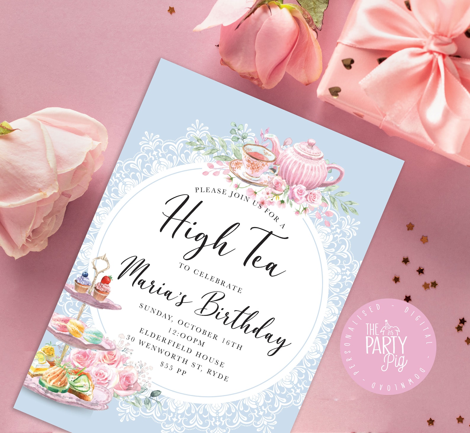 Pastel High Tea Invitation Digital Download Custom Tea Party - Etsy