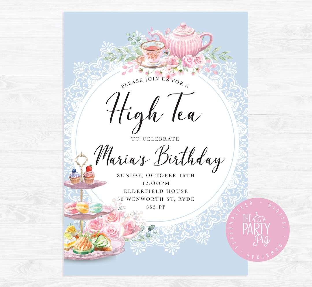 Pastel High Tea Invitation Digital Download Custom Tea Party Invite DIY ...