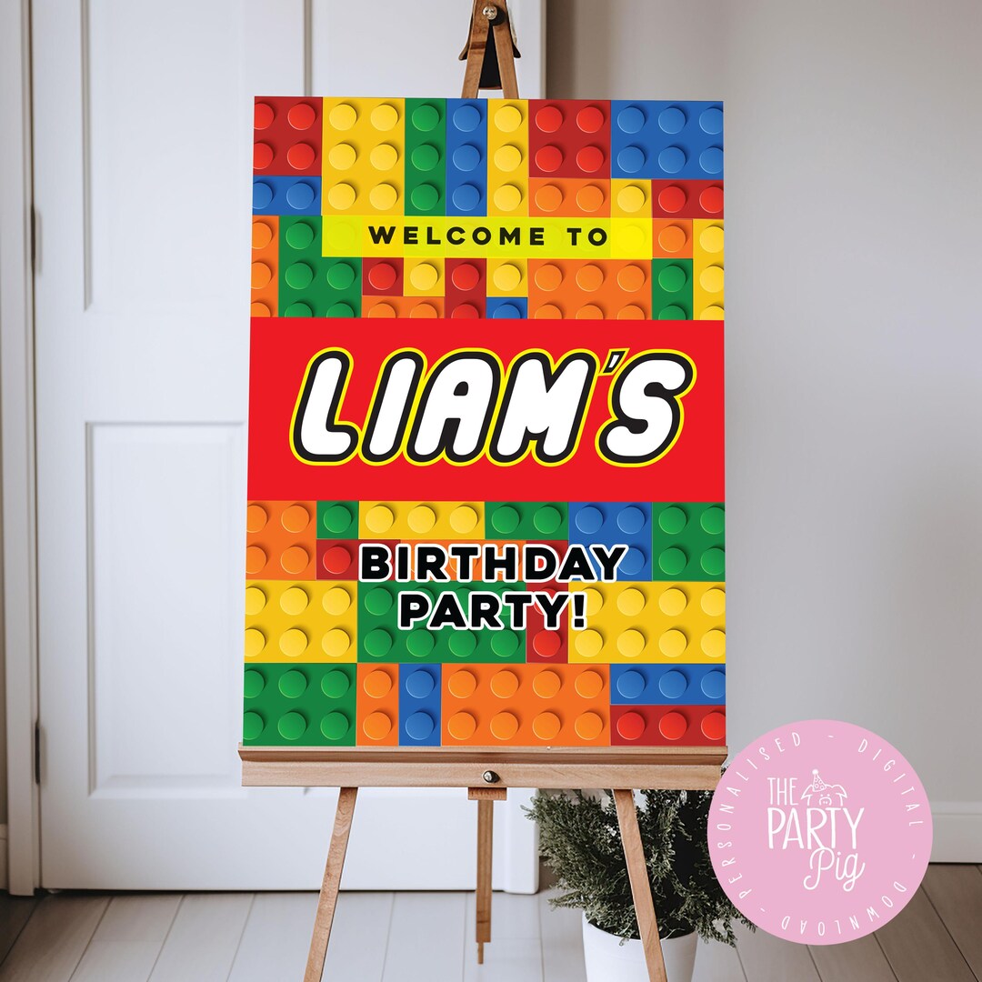 Building Block Birthday Party Welcome Poster , Building Block Welcome ...