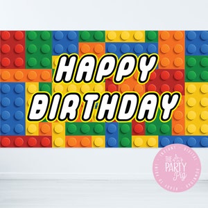 Building Block Backdrop Birthday Party Happy Birthday Banner Backdrop ...