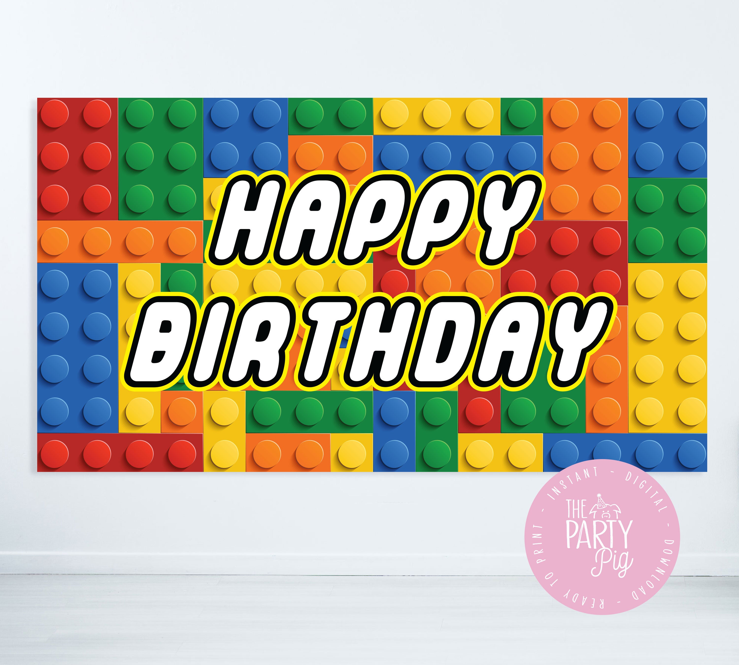 Building Block Backdrop Birthday Party Happy Birthday Banner Backdrop ...