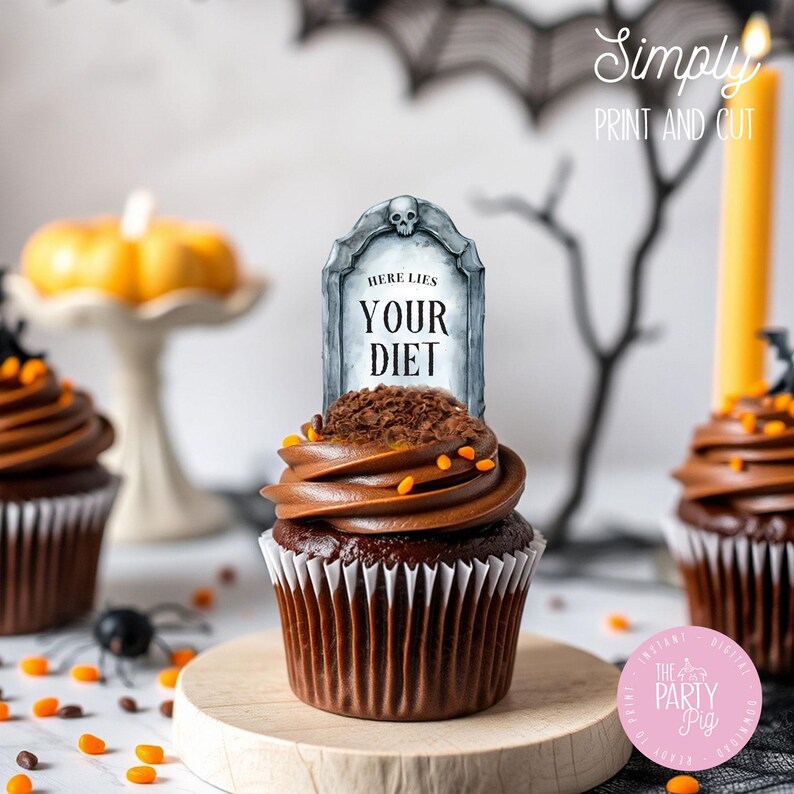 Tombstone Cupcake Toppers, Halloween Gravestone Cupcake Toppers ...