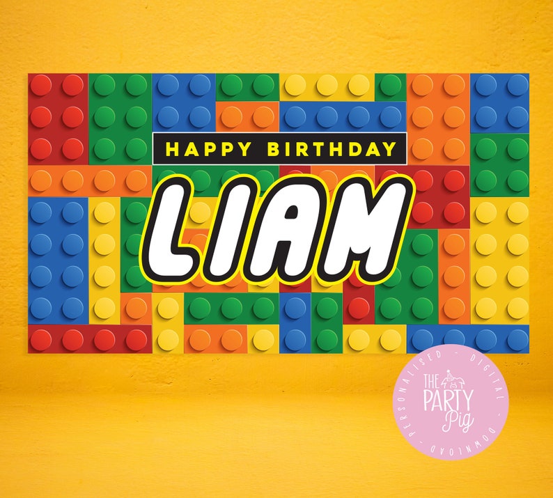 Building Block Birthday Party Banner Backdrop Digital Download Custom ...