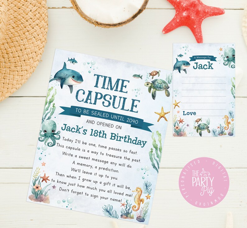 Oneder the Sea Time Capsule Cards Under the Sea Digital Download Custom ...
