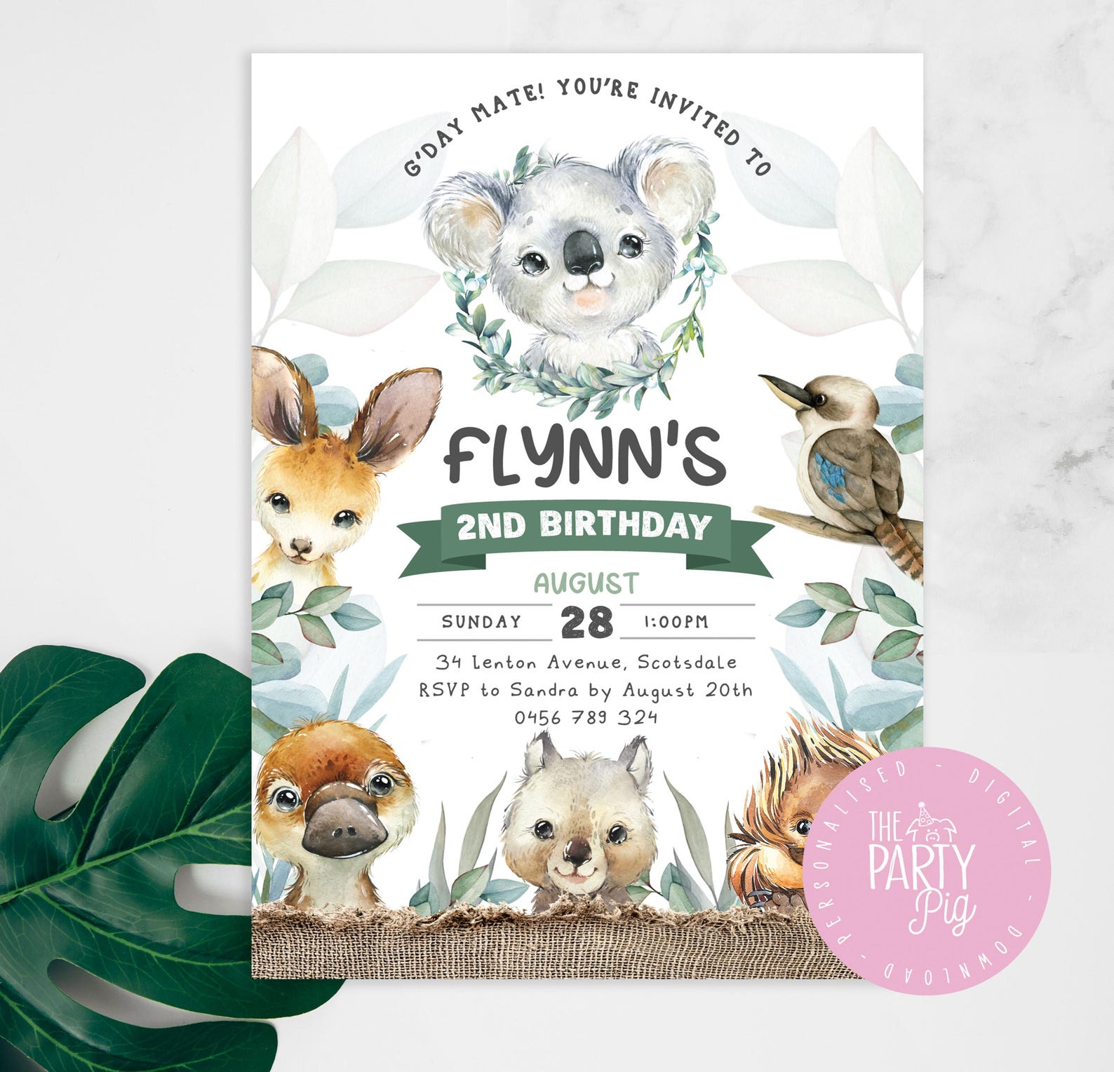 Australian Animals Birthday Invitation, Animals Invite, Koala ...