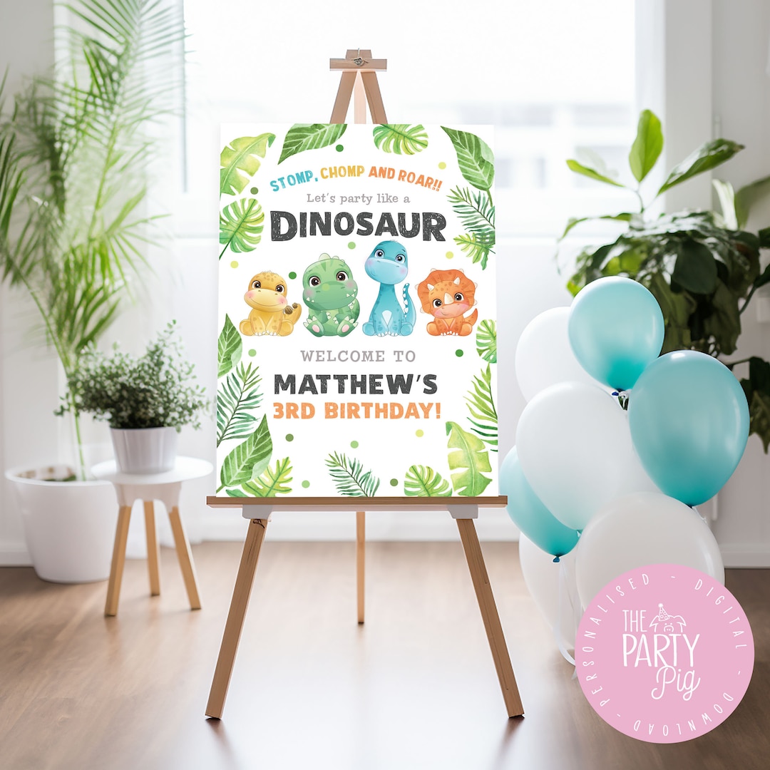 Dinosaur Birthday Welcome Sign, Baby Dinosaur Birthday Welcome Poster ...