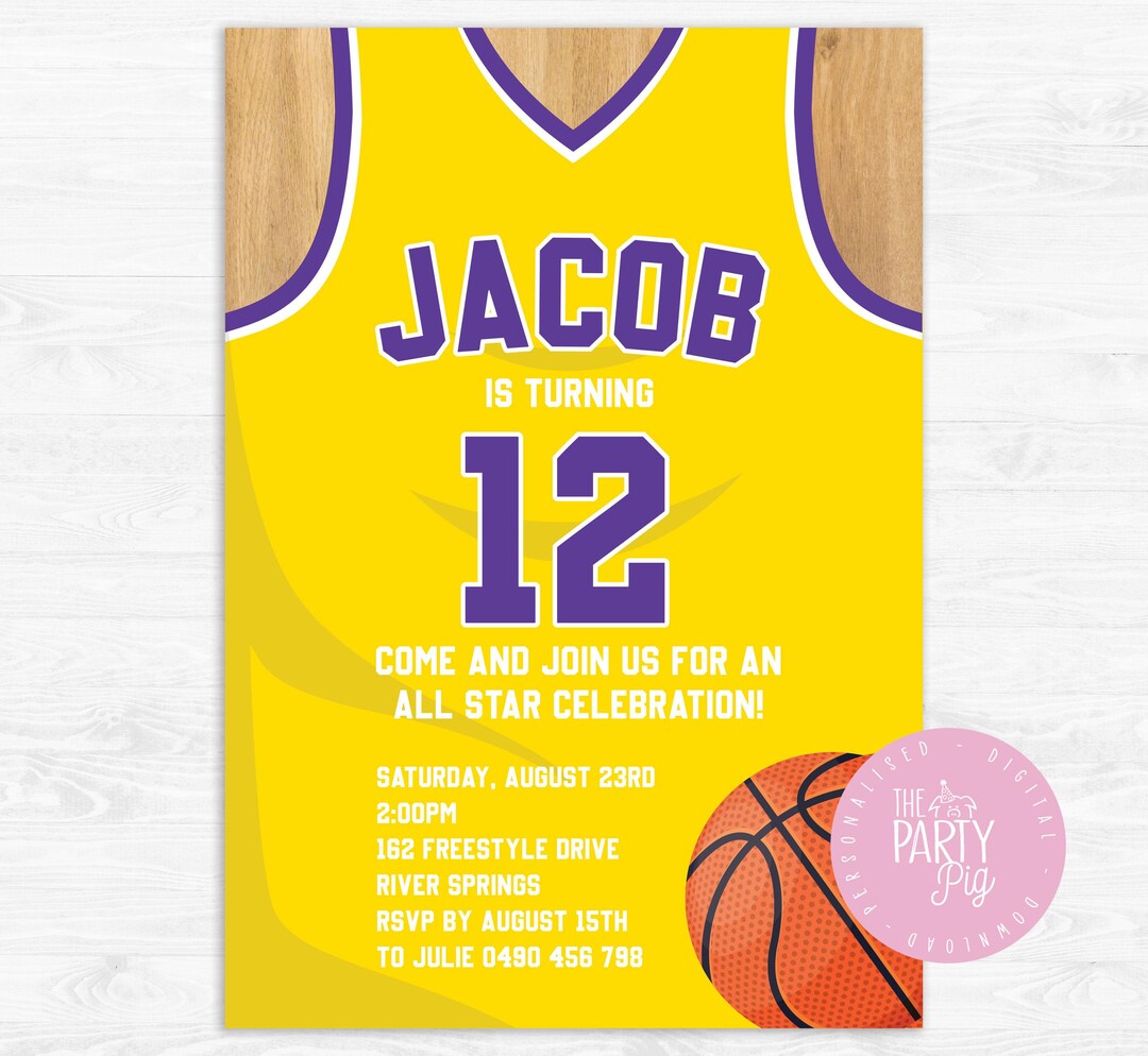 Basketball Jersey Digital Download Birthday Invitation, Jersey Party ...