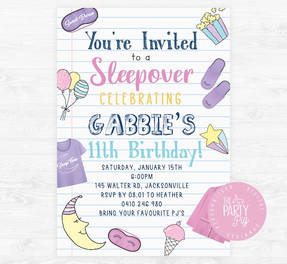 Your Invited To A Slumber Party Slumber Party Birthday Invitation