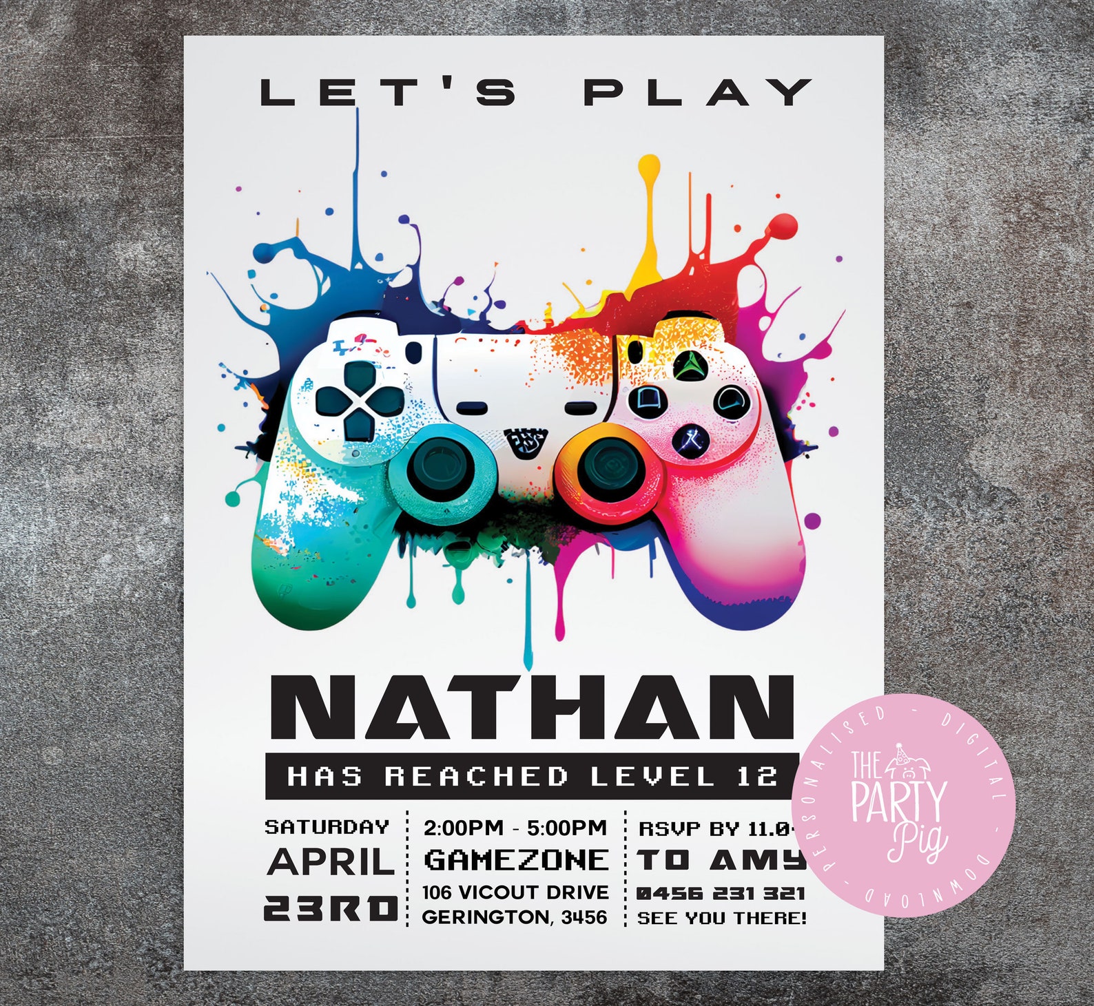Gamer Invitation Video Game Invite Gaming Birthday Party Custom Invite ...
