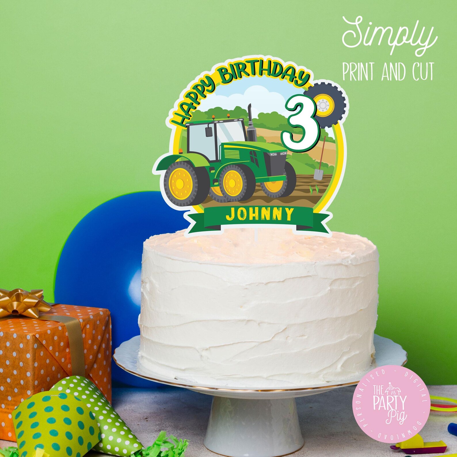 Tractor Birthday Cake Topper Digital Download, Tractor Cake, Tractor ...