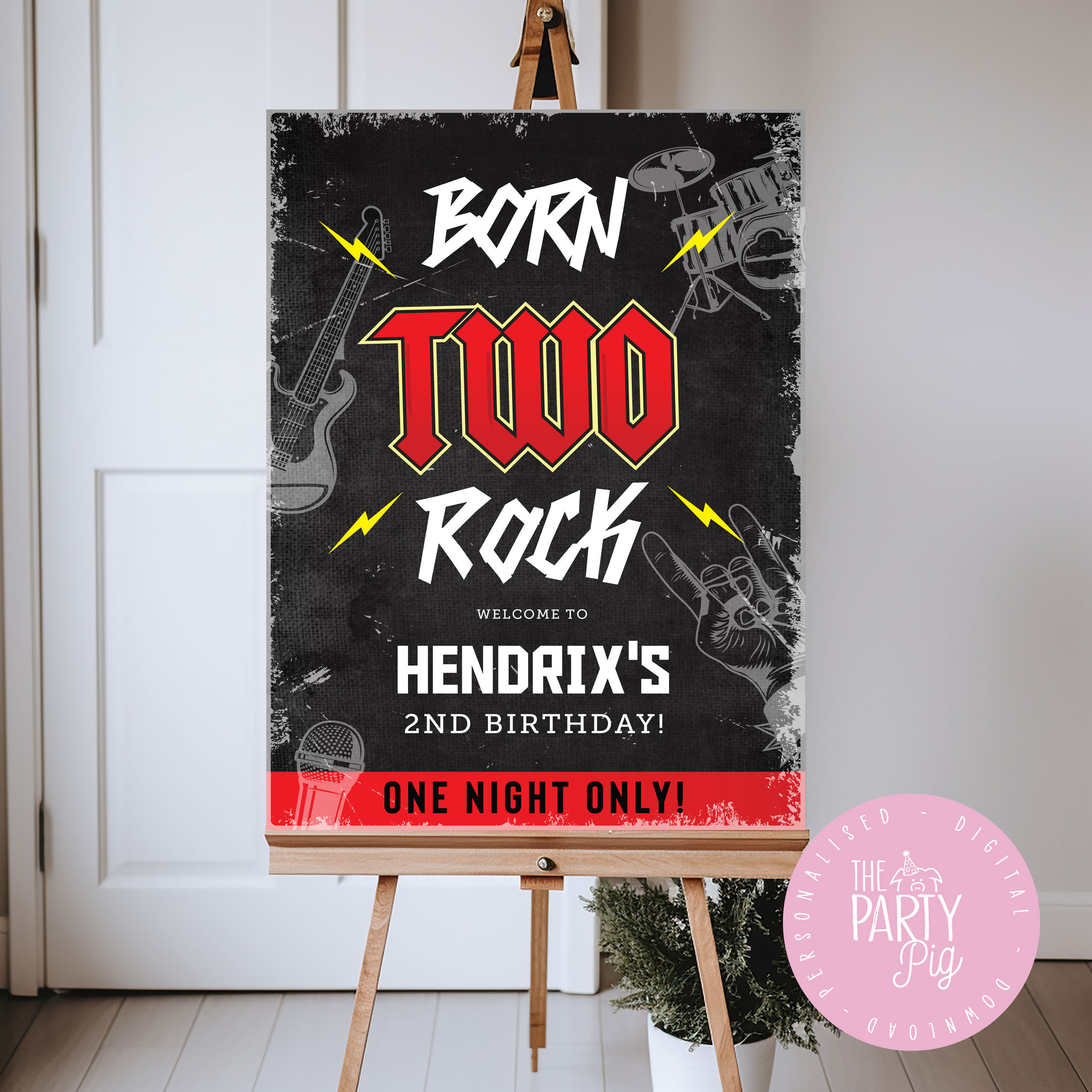 Born Two Rock, Rock and Roll Birthday Party Welcome Sign Digital ...