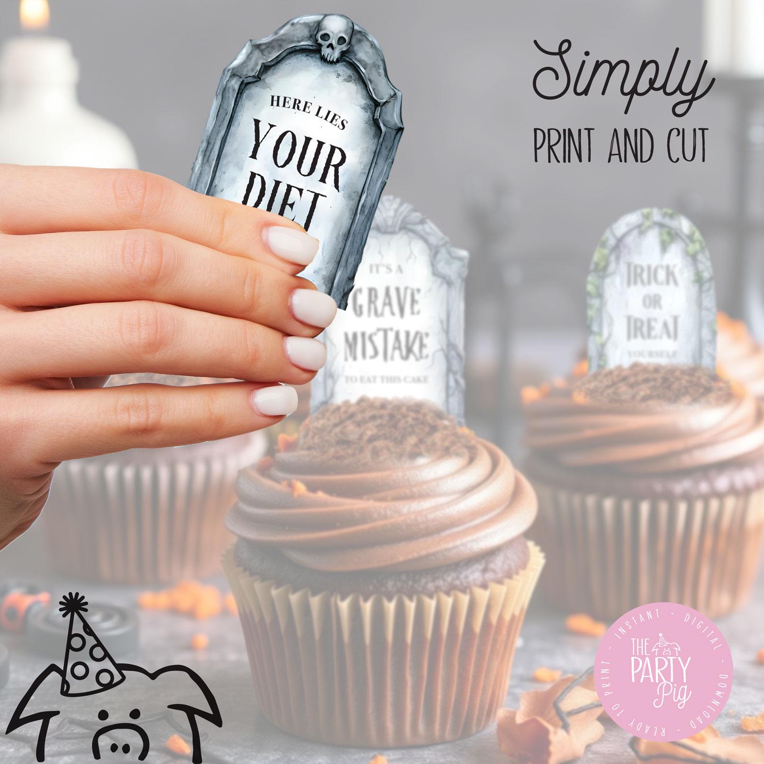 Tombstone Cupcake Toppers, Halloween Gravestone Cupcake Toppers ...