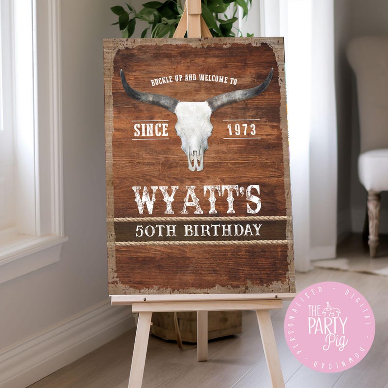 Country Western Cowboy Birthday Party Welcome Poster Buckle up Rodeo ...