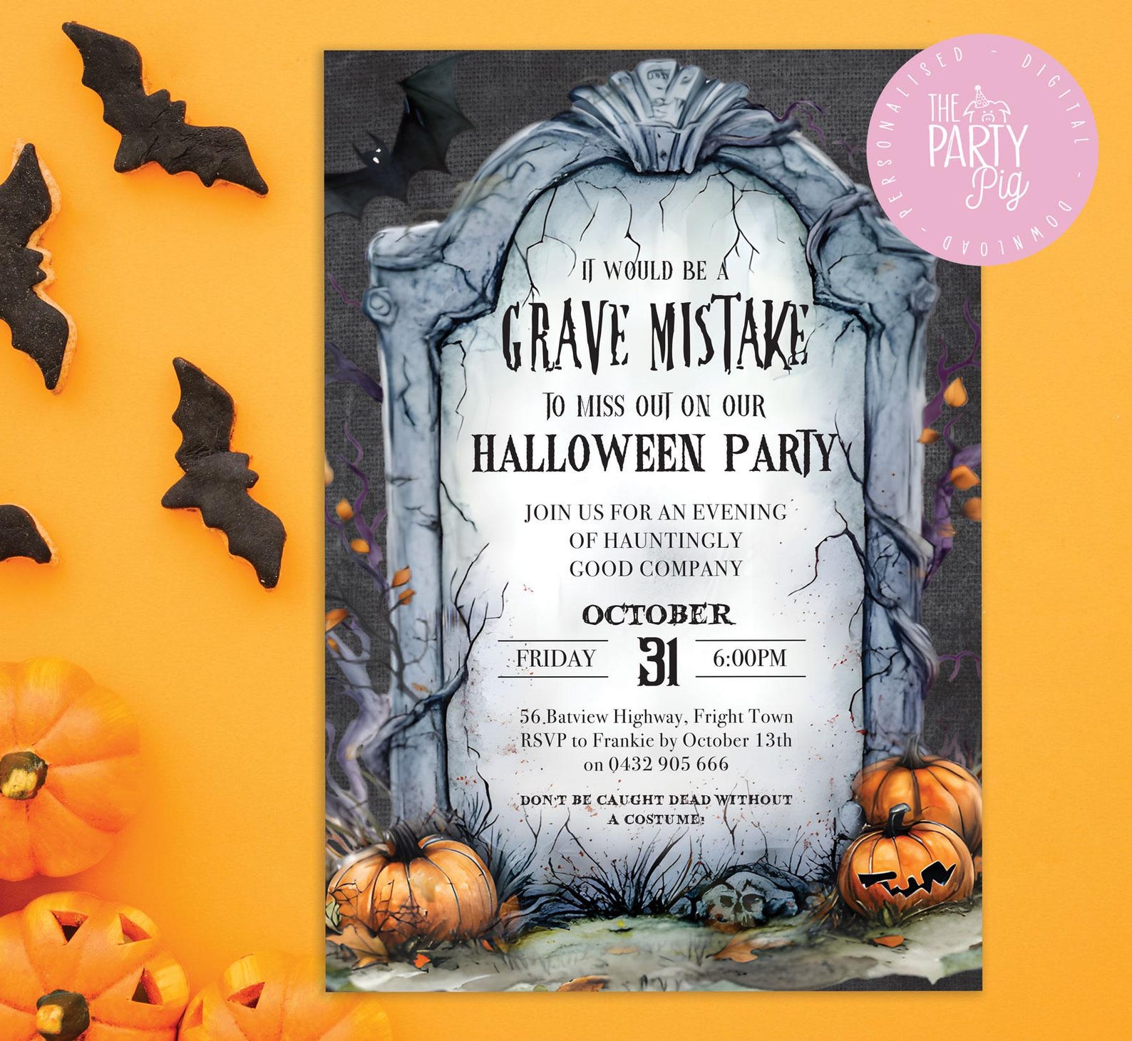 Tombstone Halloween Invitation , Gravestone Halloween Costume Party ...