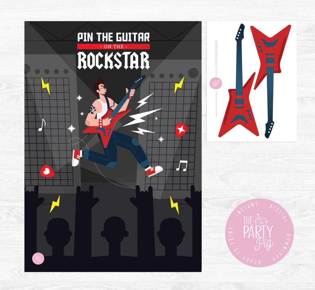 Rock and Roll Party Game Pin the Guitar on the Rockstar DIY Party ...